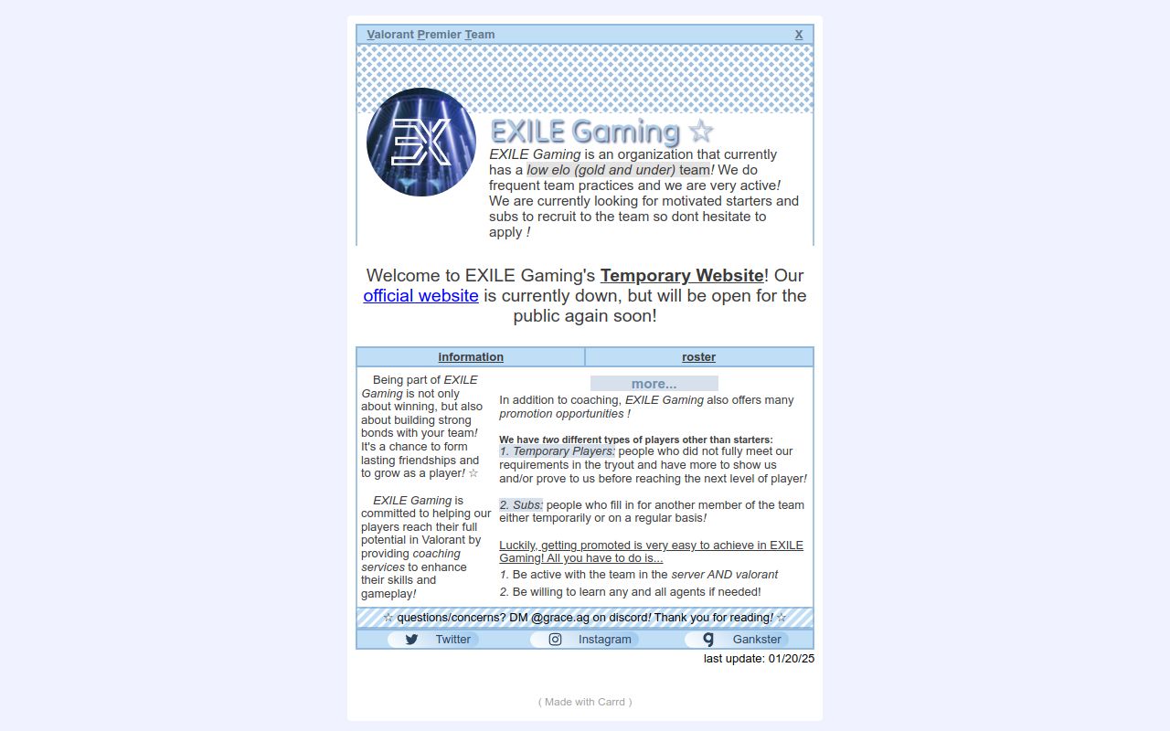 EXILE Gaming Wesbite